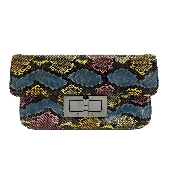 CHANEL | Bags | Chanel Vintage Multicolor Python Flap Clutch Snakeskin ...